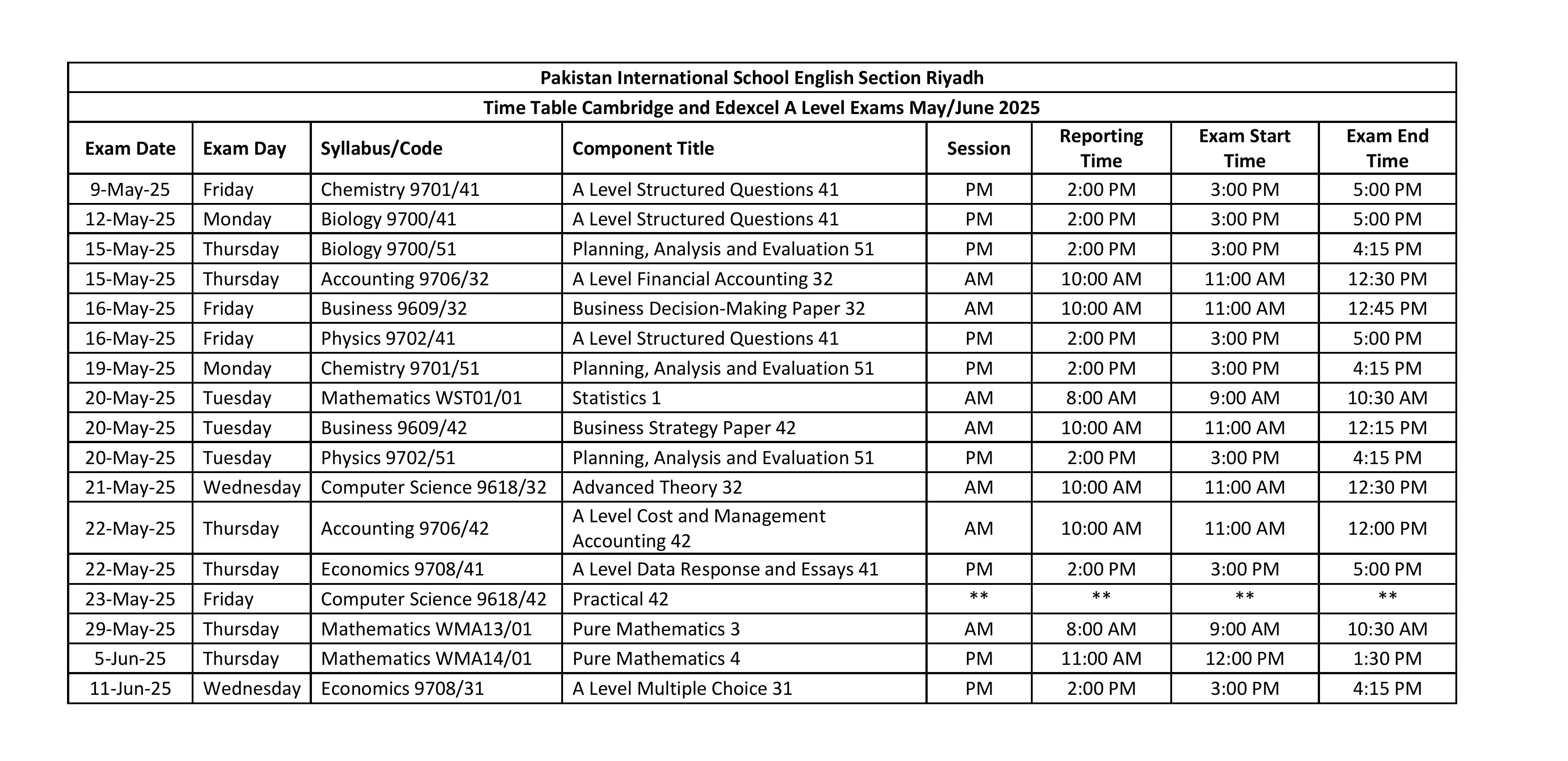 Pakistan International School English Section (PISES), Riyadh